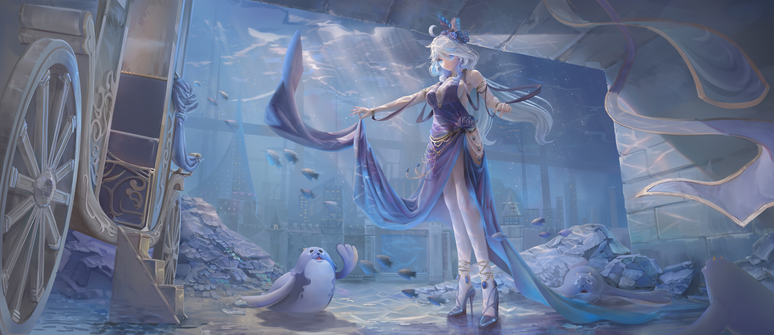 Furina Genshin Impact Underwater Ultrawide 8k Wallpaper | PixieWall